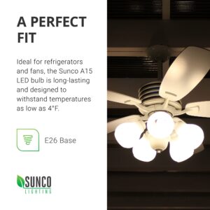 Sunco 10 Pack A15 LED Ceiling Fan Candelabra Light Bulbs E26 Medium Base CRI92 4000K Cool White 8W Equivalent 60W, 800 Lumens, Dimmable Waterproof Super Bright Appliance Indoor Outdoor UL