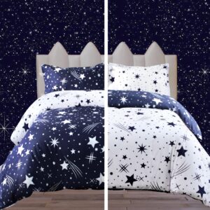 duvet cover queen bedding set - star quilt cover with zipper closure, soft breathable, blue, zhh