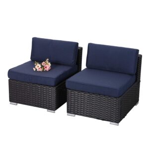 phi villa outdoor sectional furniture clearance 2 piece patio sofa set low-back rattan wicker additional seat, navy blue