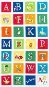 1 panel dr. seuss abc alphabet adventure by robert kaufman 100% cotton quilt fabric ade-14694-267