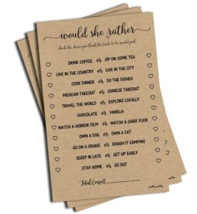 all ewired up would she rather game - kraft (50-sheets) rustic bridal wedding shower or bachelorette party game, printed engagement rehearsal (large size sheets)