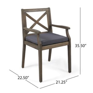 Christopher Knight Home Peter | Outdoor Acacia Wood Dining Chair Set of 2, Grey/Grey Cushion