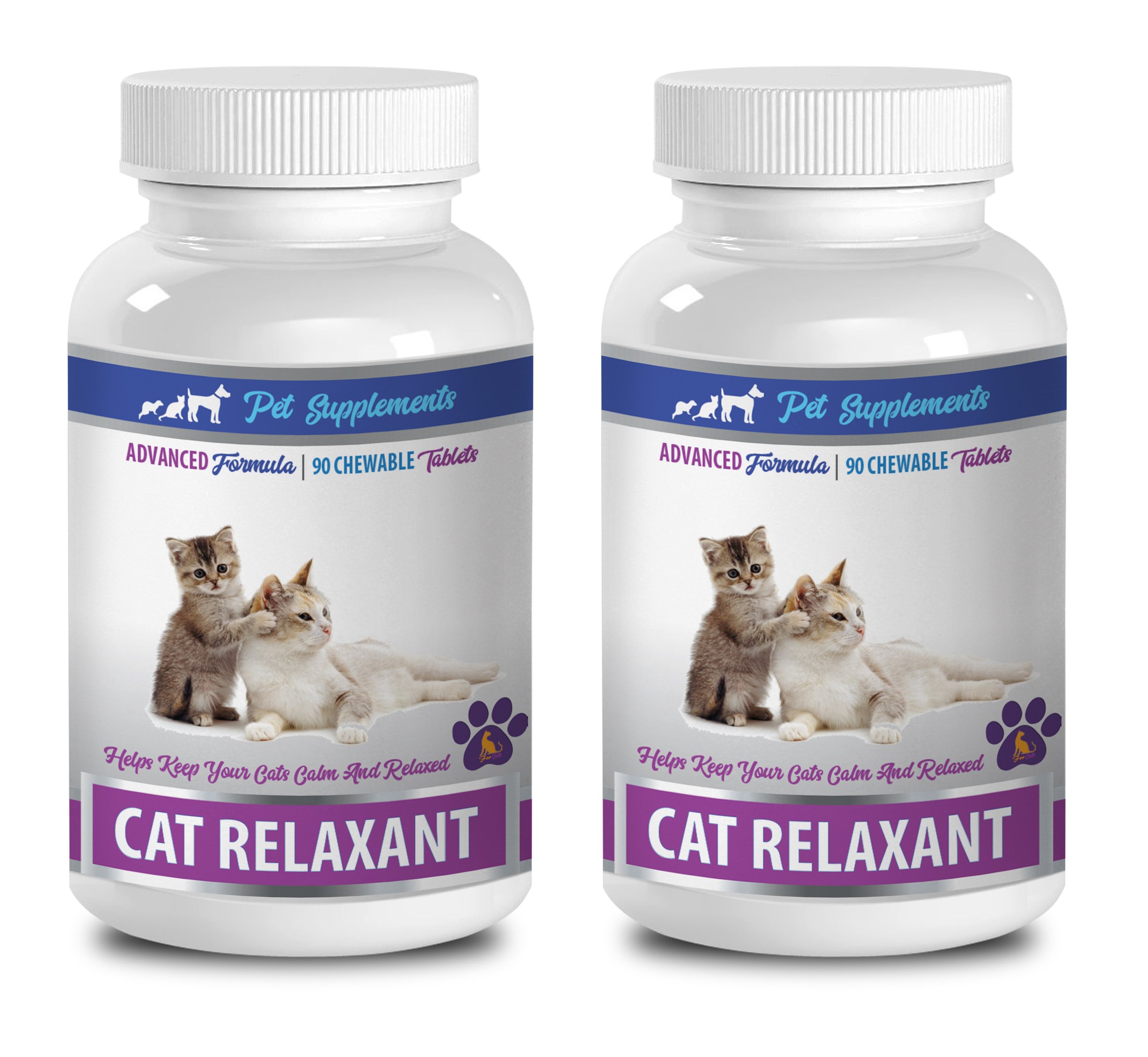 PET SUPPLEMENTS Anxiety Relief for Cats - CAT Relaxant - Keeps Cats Calm and Relaxed - CHEWABLE Treats - cat Calming Products - 2 Bottle (180 Chews)