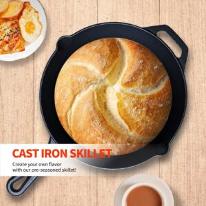 Keleday 10 Inch Cast iron Skillet, Pre-Seasoned Cast Iron Pan with Two Silicone Handles, Deep Cast Iron Frying Pan for Stovetop, Induction, Oven, Campfire