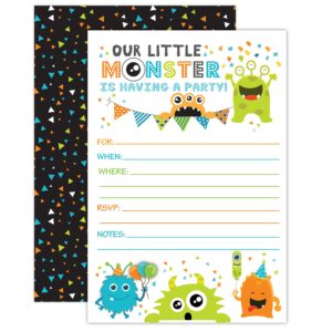 your main event prints monster birthday invitations - little monster birthday party invites - 20 fill-in monster party invitations with white envelopes