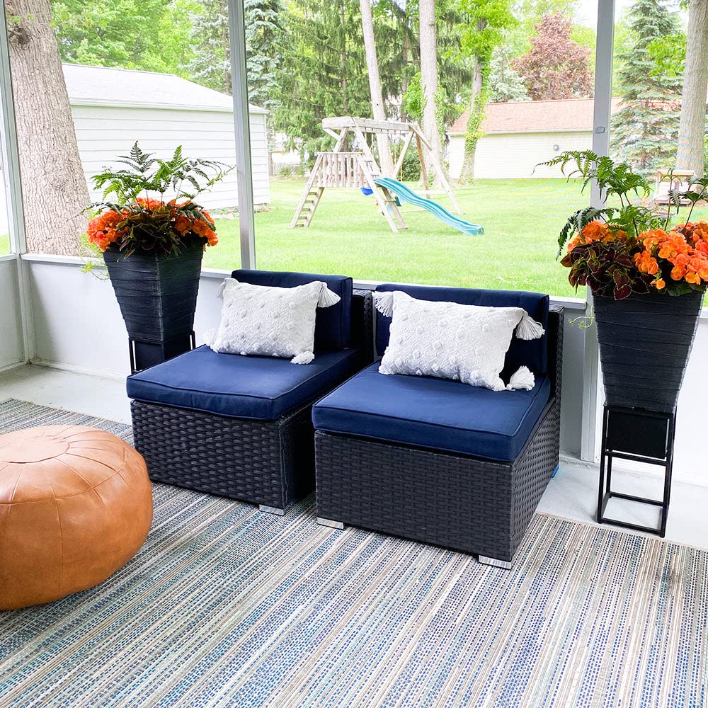 PHI VILLA Outdoor Sectional Furniture Clearance 2 Piece Patio Sofa Set Low-Back Rattan Wicker Additional Seat, Navy Blue