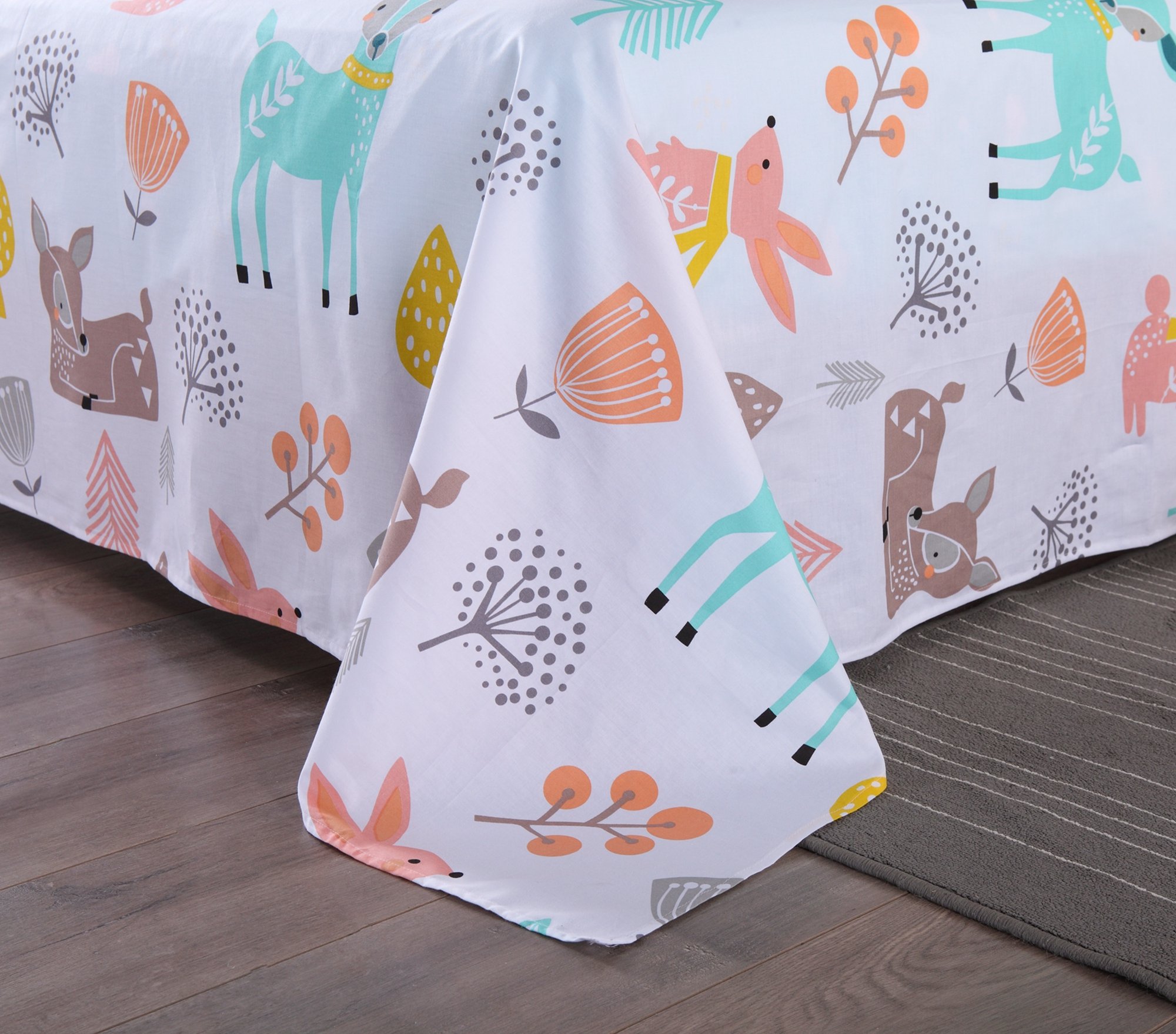 Queen Linens 100% Cotton Sheets Kids Twin Sheets for Kids Girls Boys Teens Deer (Full)