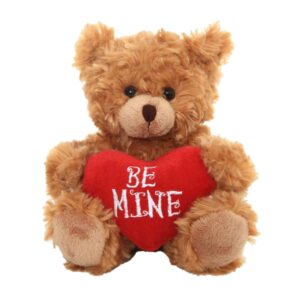 plushland stuffed mocha heart bear – be mine- plush bear toy for kids & adults - embroidered heart pillow - brown-6 inches