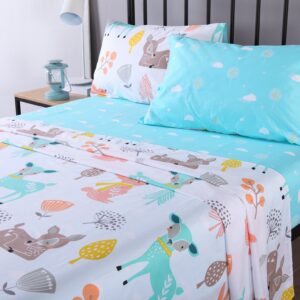 Queen Linens 100% Cotton Sheets Kids Twin Sheets for Kids Girls Boys Teens Deer (Full)