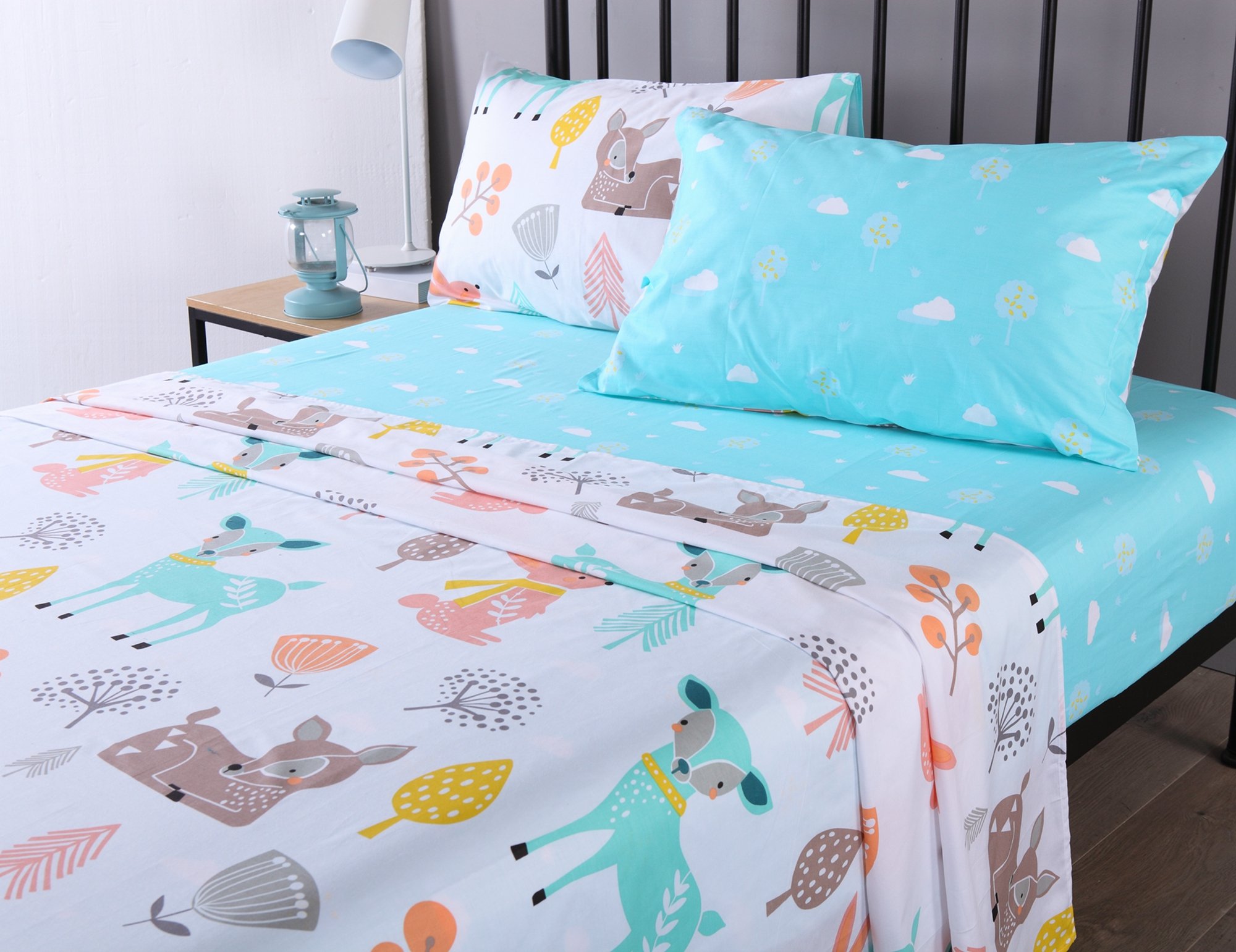 Queen Linens 100% Cotton Sheets Kids Twin Sheets for Kids Girls Boys Teens Deer (Full)