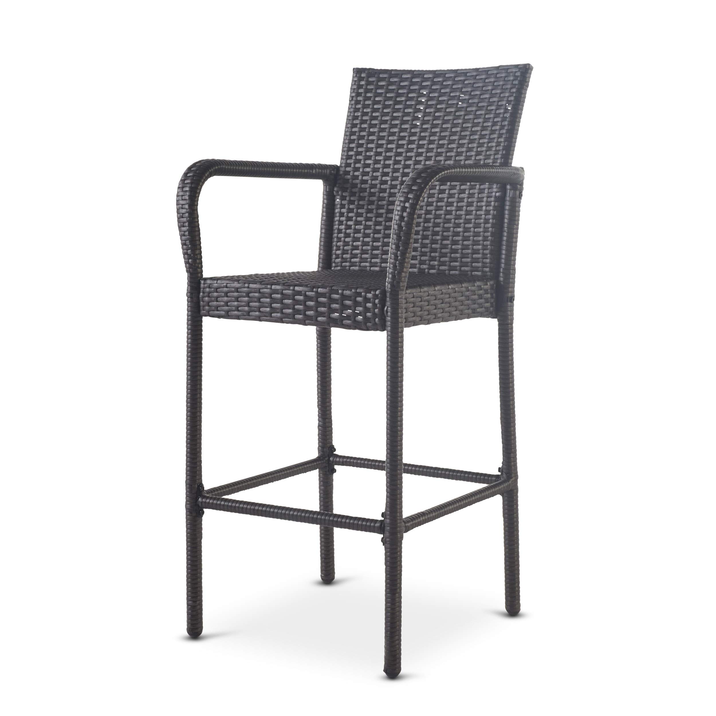 Christopher Knight Home Delfina Outdoor Wicker Barstools, 2-Pcs Set, Grey