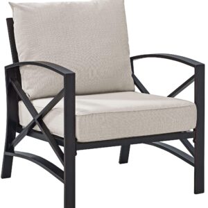 Crosley Furniture Kaplan 3-Piece Outdoor Loveseat Patio Furniture Set, Conversation Sets for Porch, Deck, Oiled Bronze with Oatmeal Cushions