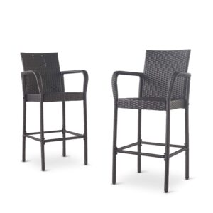 christopher knight home delfina outdoor wicker barstools, 2-pcs set, grey