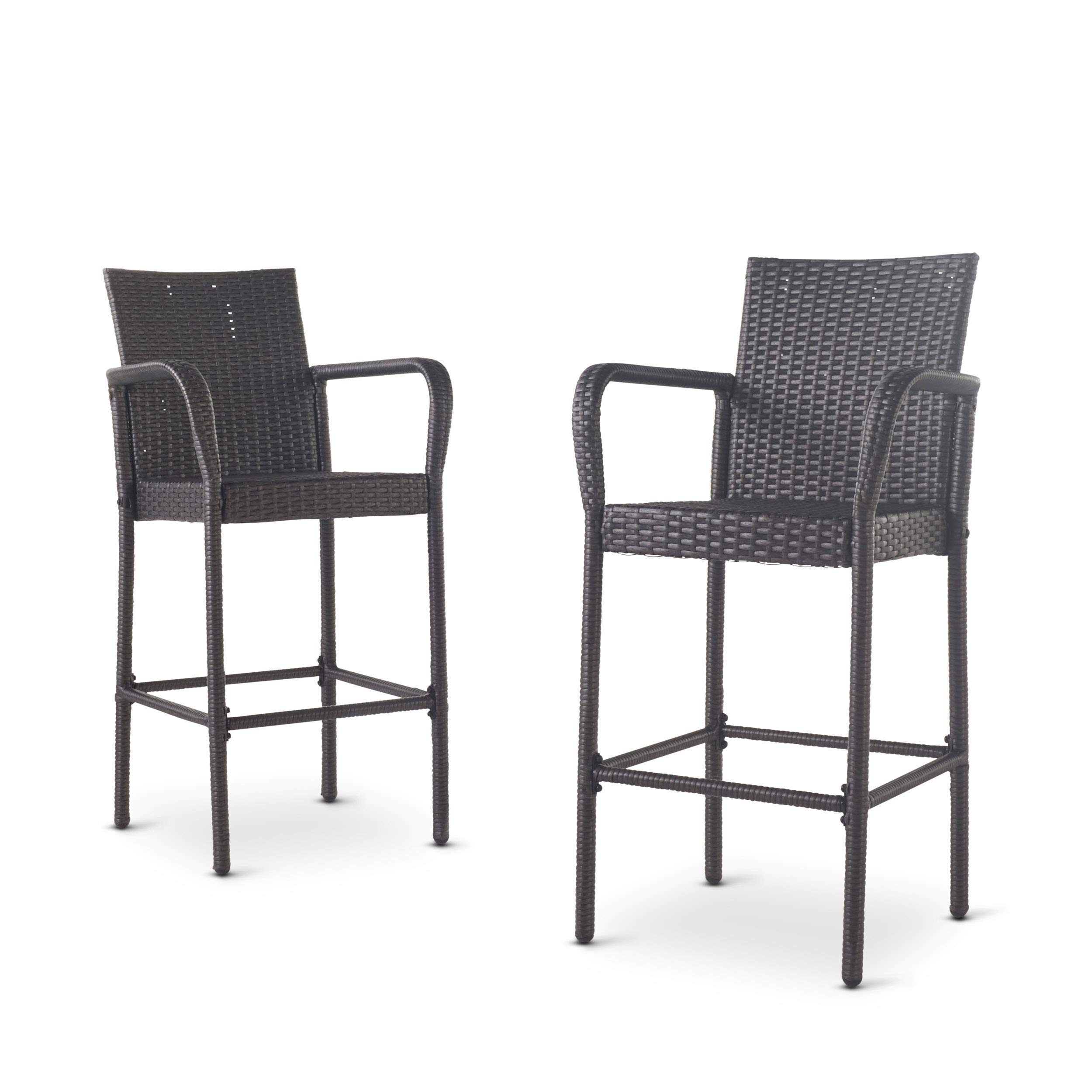 Christopher Knight Home Delfina Outdoor Wicker Barstools, 2-Pcs Set, Grey