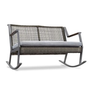 Real Flame Calvin Outdoor Two Seat Rocker, Loveseat, Powdered Aluminum Frame with Resin Wicker Weave