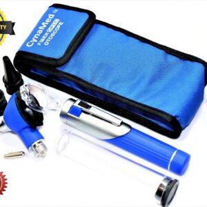 Premium Student Home USE LED Bright Light ENT Diagnostic Otoscope Pocket Size Blue Plus Aligator Ear Nose Forceps Plus 1 Extra Replacement Bulb Plus 10 Specula Cynamed