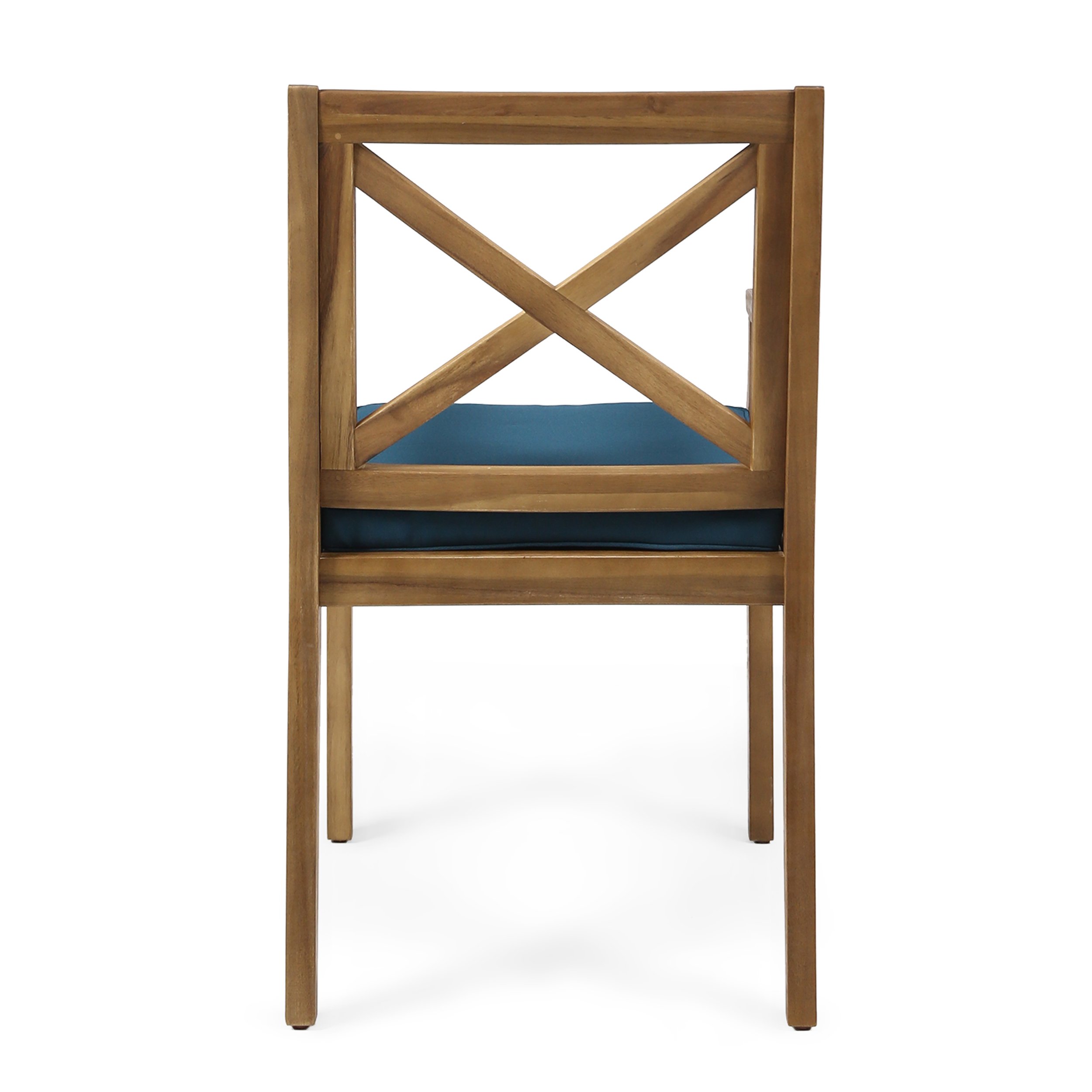 Christopher Knight Home Peter | Outdoor Acacia Wood Dining Chair Set of 2, Teak/Blue Cushion