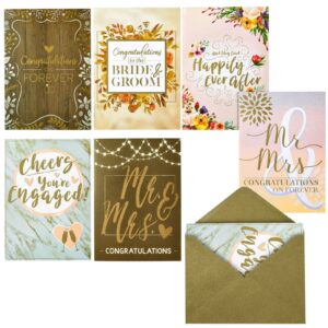 best paper greetings 36 pack engagement and wedding greeting cards for couples with envelopes, congratulations bride and groom, 6 rustic designs (5x7 in)