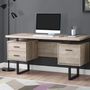 Monarch Specialties Computer Desk with Drawers - Contemporary Style - Home & Office Computer Desk with Metal Legs - 60"L (Taupe Reclaimed Wood Look)