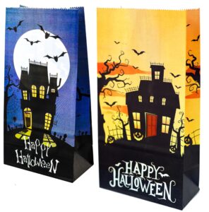 iconikal halloween treat paper bags, 40-pack 2 designs trick or treat party favor goodie snack sacks candy, popcorn, gifts, cookies