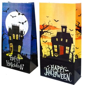 Iconikal Halloween Treat Paper Bags, 40-Pack 2 Designs Trick or Treat Party Favor Goodie Snack Sacks Candy, Popcorn, Gifts, Cookies