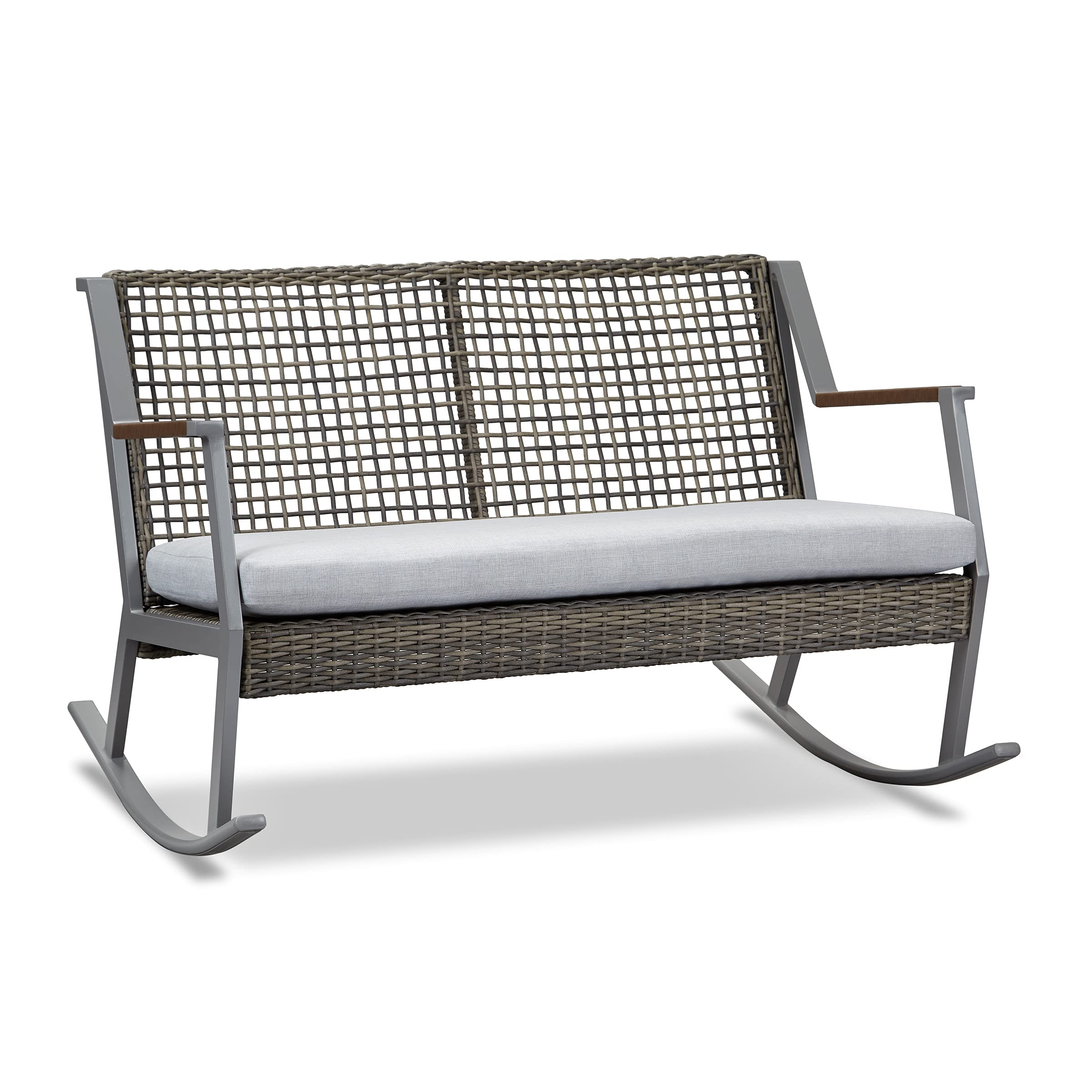 Real Flame Calvin Outdoor Two Seat Rocker, Loveseat, Powdered Aluminum Frame with Resin Wicker Weave