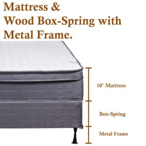 Mattress Solution Medium Plush Foam Encased Hybrid Eurotop Pillowtop Innerspring Mattress And 4" Metal Low Profile Boxspring/Foundation Set,With Frame, Full Size