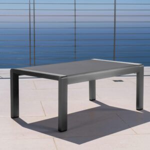 Christopher Knight Home Cape Coral Outdoor Aluminum Coffee Table with Tempered Glass Table Top, Grey