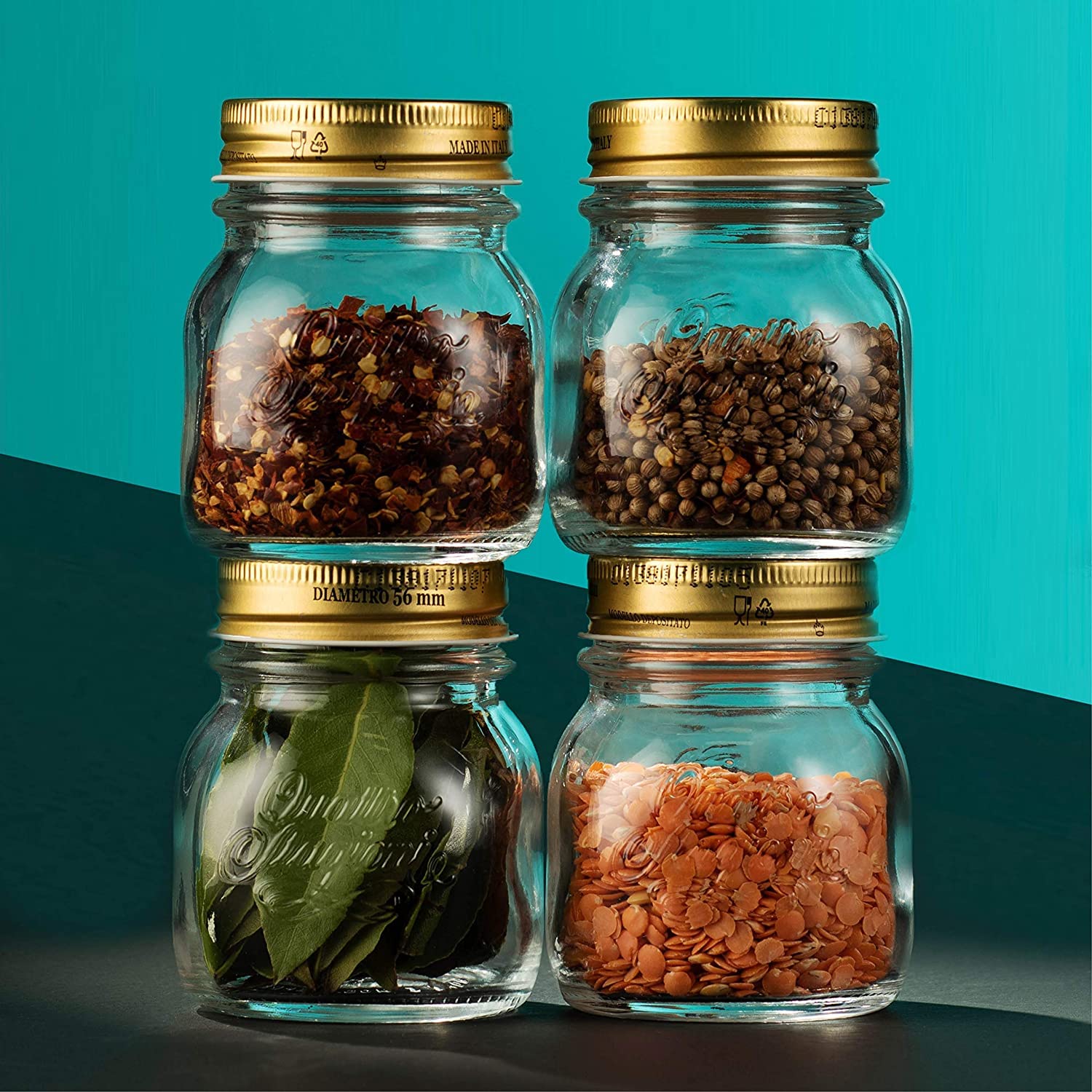 Bormioli Rocco Quattro Stagioni set of 4 Clear Airtight Mason Jars, 5 Oz. Made from BPA Free Durable Glass, Made In Italy.