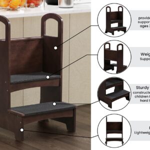 Empower Your Little Chef with The Kids Step to It Stool - Stylish Toddler Step Stool & Wooden Kitchen Step Stool with Safety Non-Slip Mat – Espresso