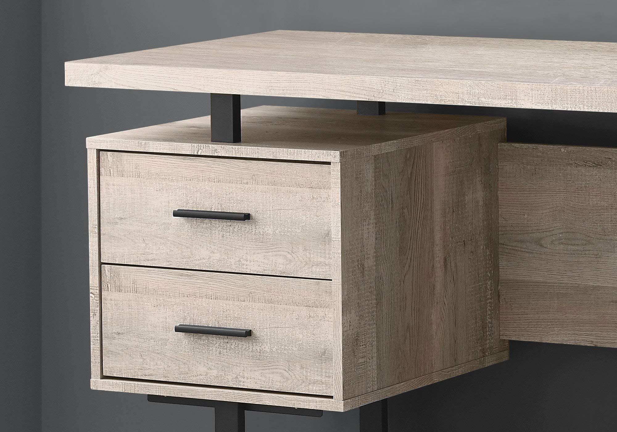 Monarch Specialties Computer Desk with Drawers - Contemporary Style - Home & Office Computer Desk with Metal Legs - 60"L (Taupe Reclaimed Wood Look)