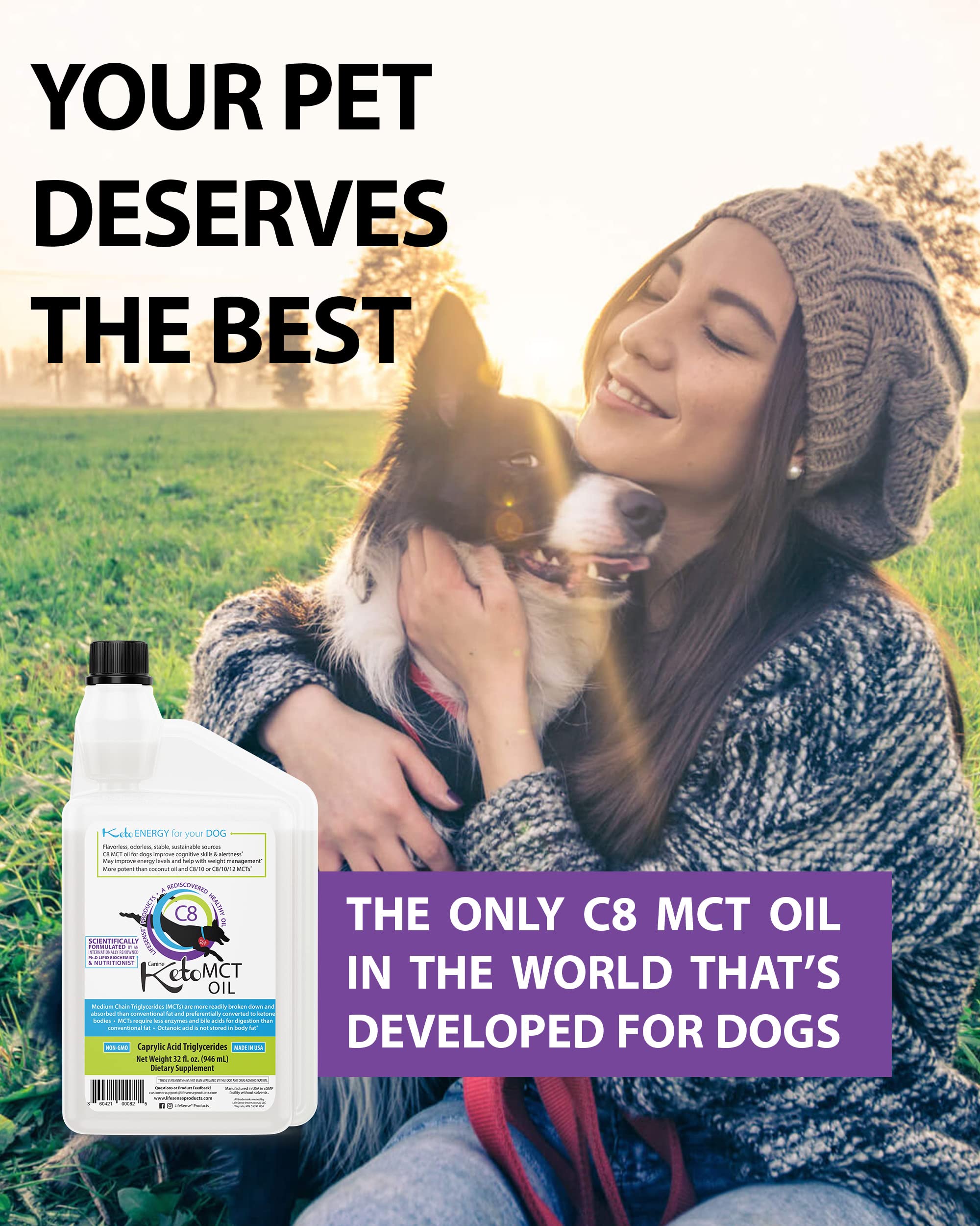 C8 MCT Oil Keto Friendly Sourced from Coconut Oil for Dogs - Human Grade, 32 oz, Developed in USA by PhD Nutrition