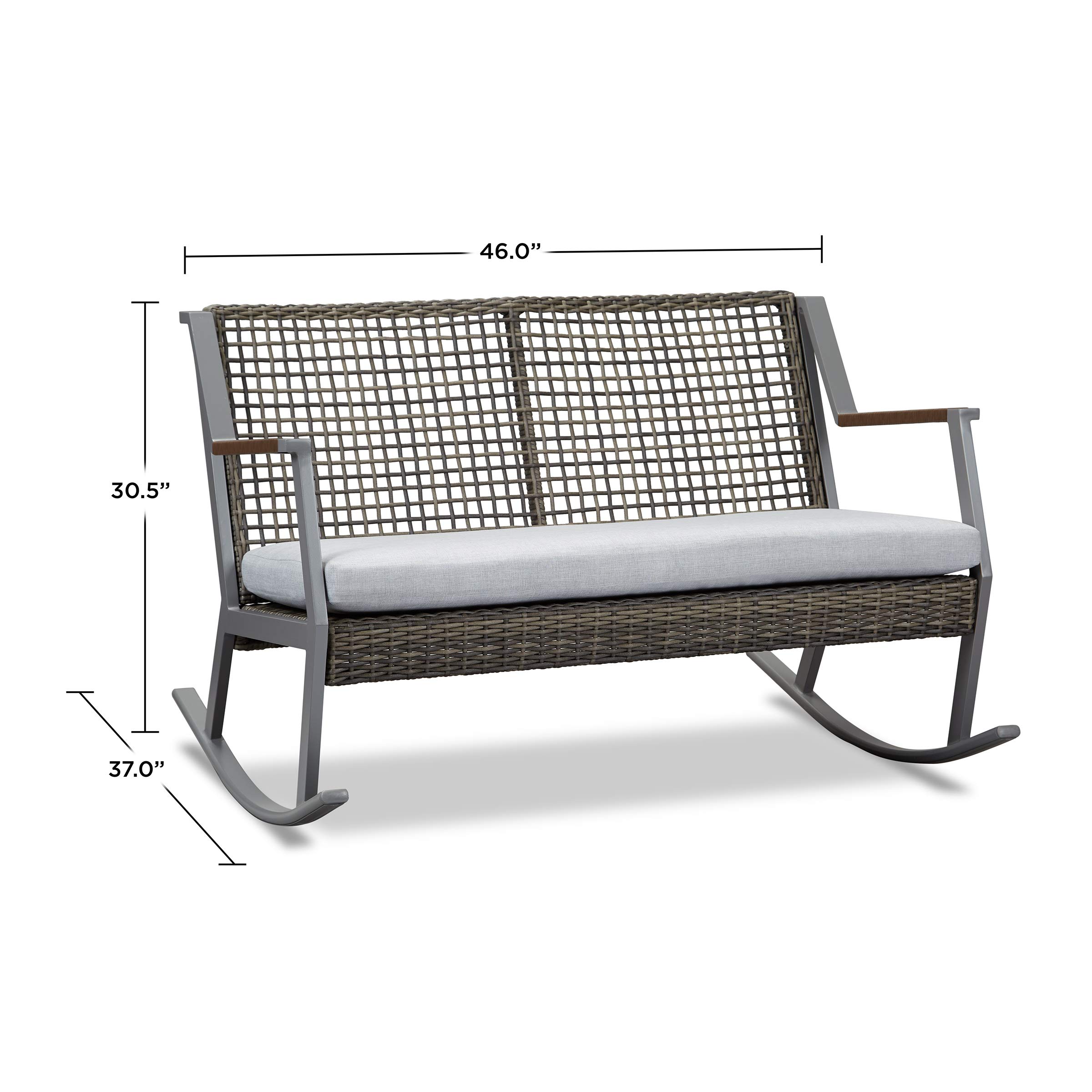 Real Flame Calvin Outdoor Two Seat Rocker, Loveseat, Powdered Aluminum Frame with Resin Wicker Weave