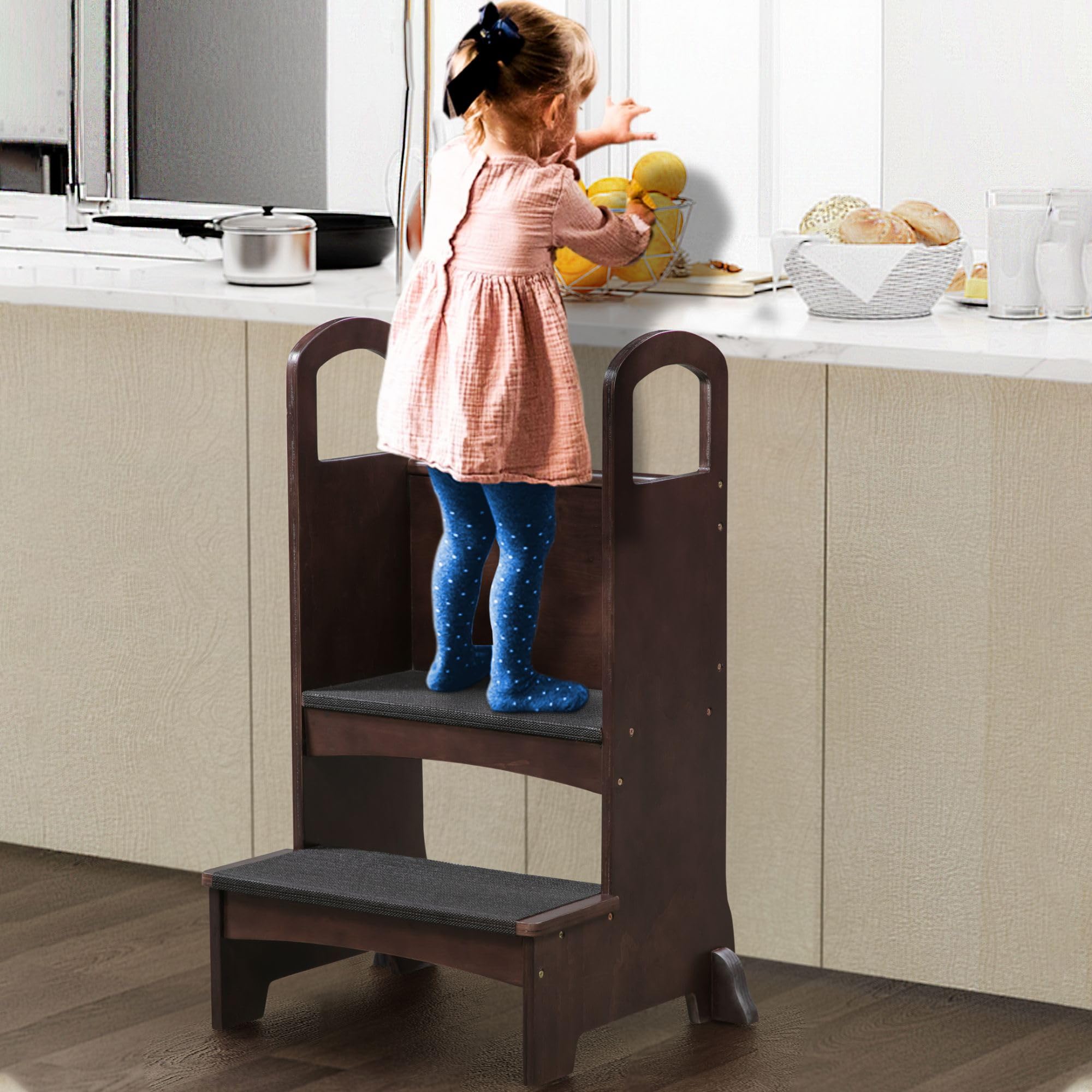 Empower Your Little Chef with The Kids Step to It Stool - Stylish Toddler Step Stool & Wooden Kitchen Step Stool with Safety Non-Slip Mat – Espresso