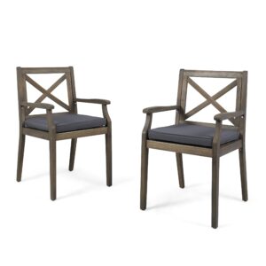 christopher knight home peter | outdoor acacia wood dining chair set of 2, grey/grey cushion