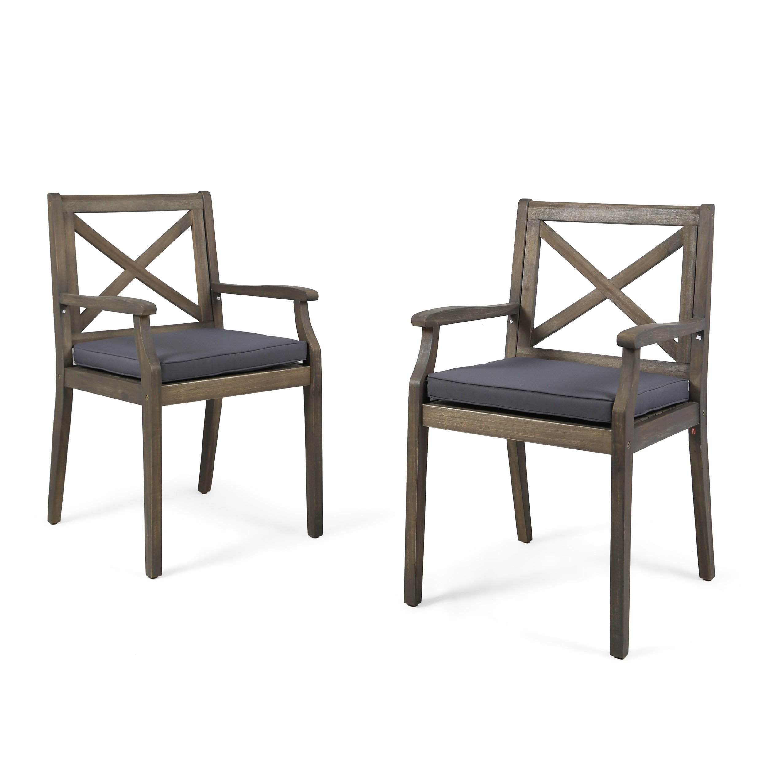 Christopher Knight Home Peter | Outdoor Acacia Wood Dining Chair Set of 2, Grey/Grey Cushion