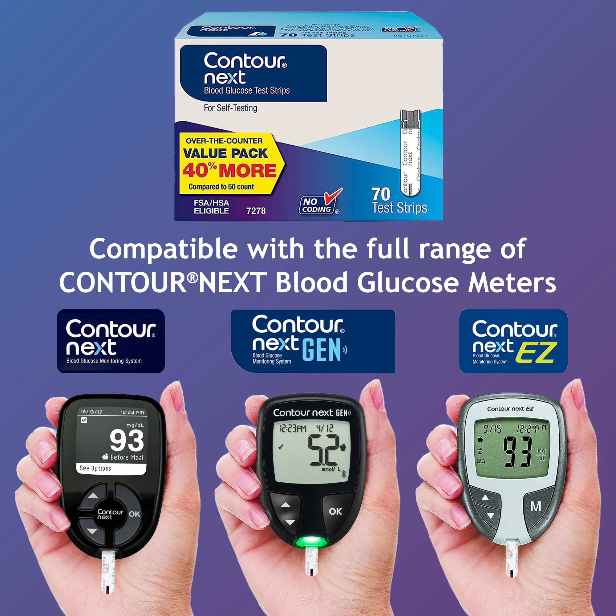 CONTOUR NEXT Blood Glucose Test Strips for Diabetes, 70 Count (Pack of 1)