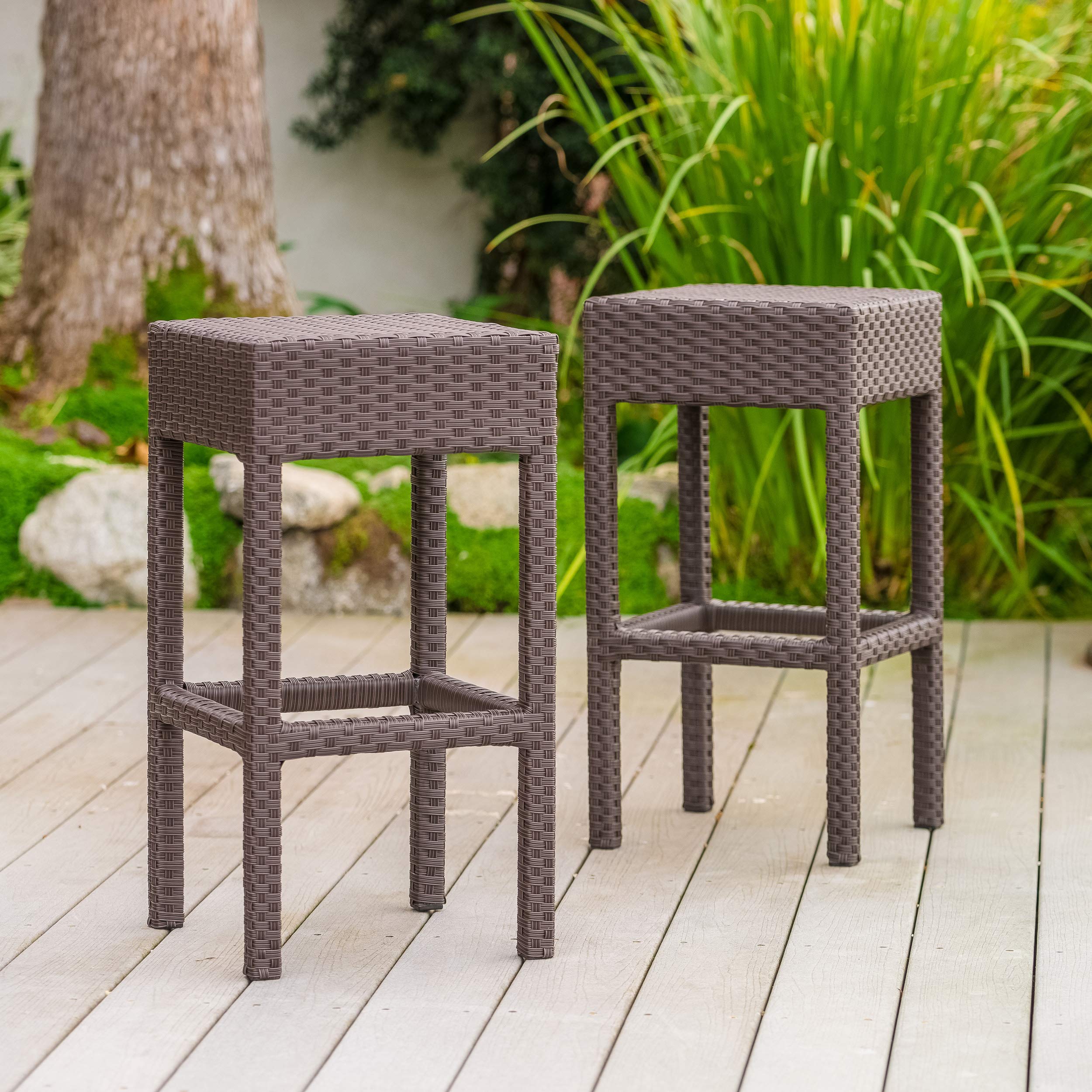 Christopher Knight Home Milton Outdoor Wicker Backless Bar Stools, 2-Pcs Set, Dark Brown