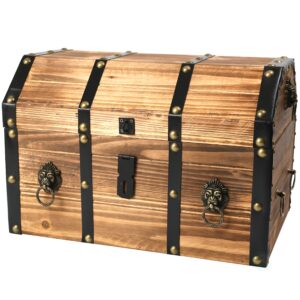 vintiquewise large wooden decorative pirate lockable trunk with lion rings