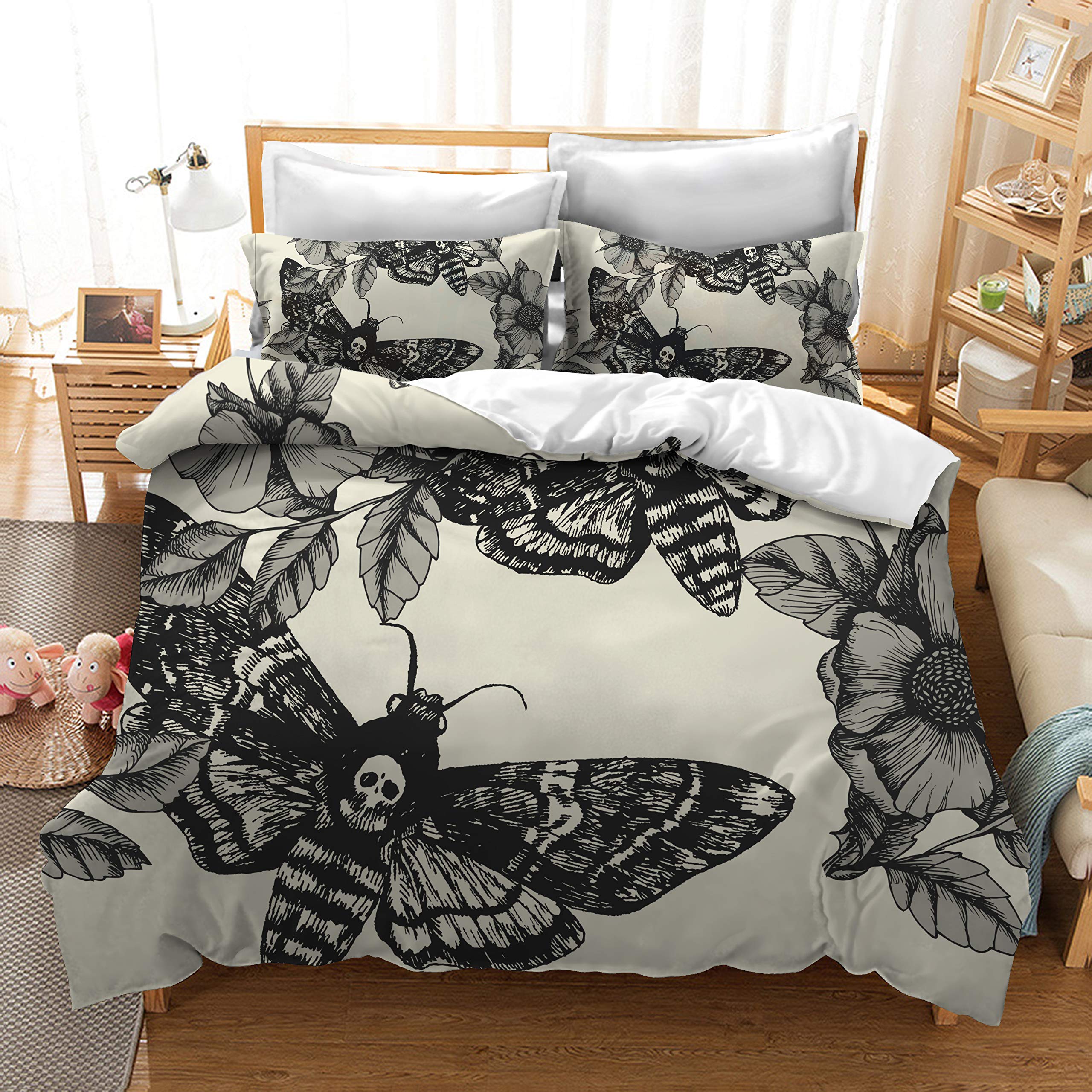 Skull Bedding 3D Digital Printing Death Skull and Flower Cream 100% Brushed Microfiber Bedding 2pc Duvet Cover Sets Twin Size