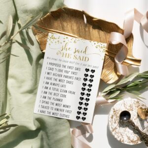 Black and Gold Bridal Shower Game He or She Said – 25 Pack, Couples Wedding Engagement Party Games, Reception Decor and Ideas, Fun Bridal Shower Guest Activities