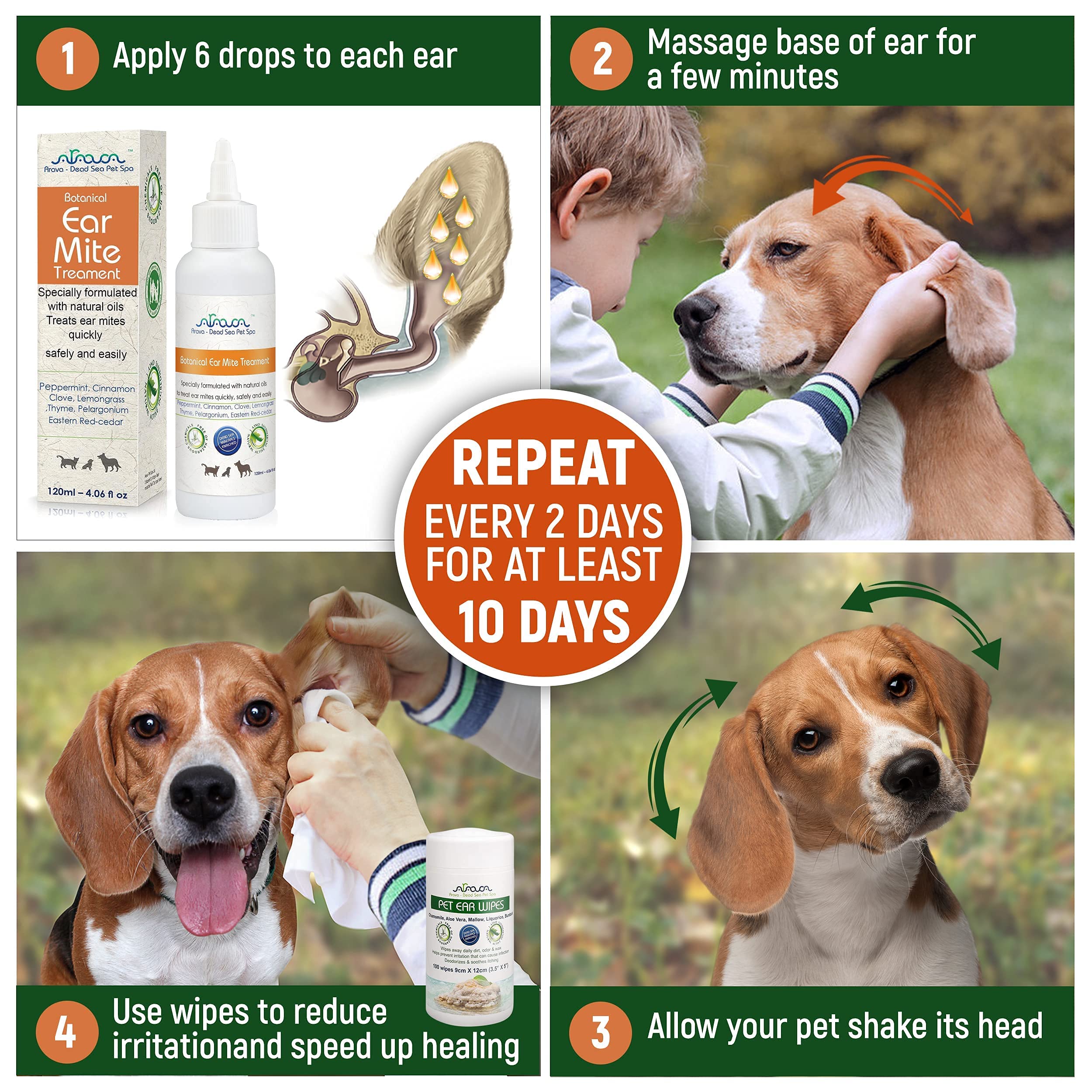 Arava Natural Ear Mite Treatment for Cats and Dogs - Effective Ear Cleaning Drops for Cat and Dog Ear Mites and Prevent Infections - NOT for Cats Under 13 LBS & Puppies Under 9 Months