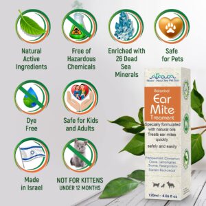 Arava Natural Ear Mite Treatment for Cats and Dogs - Effective Ear Cleaning Drops for Cat and Dog Ear Mites and Prevent Infections - NOT for Cats Under 13 LBS & Puppies Under 9 Months