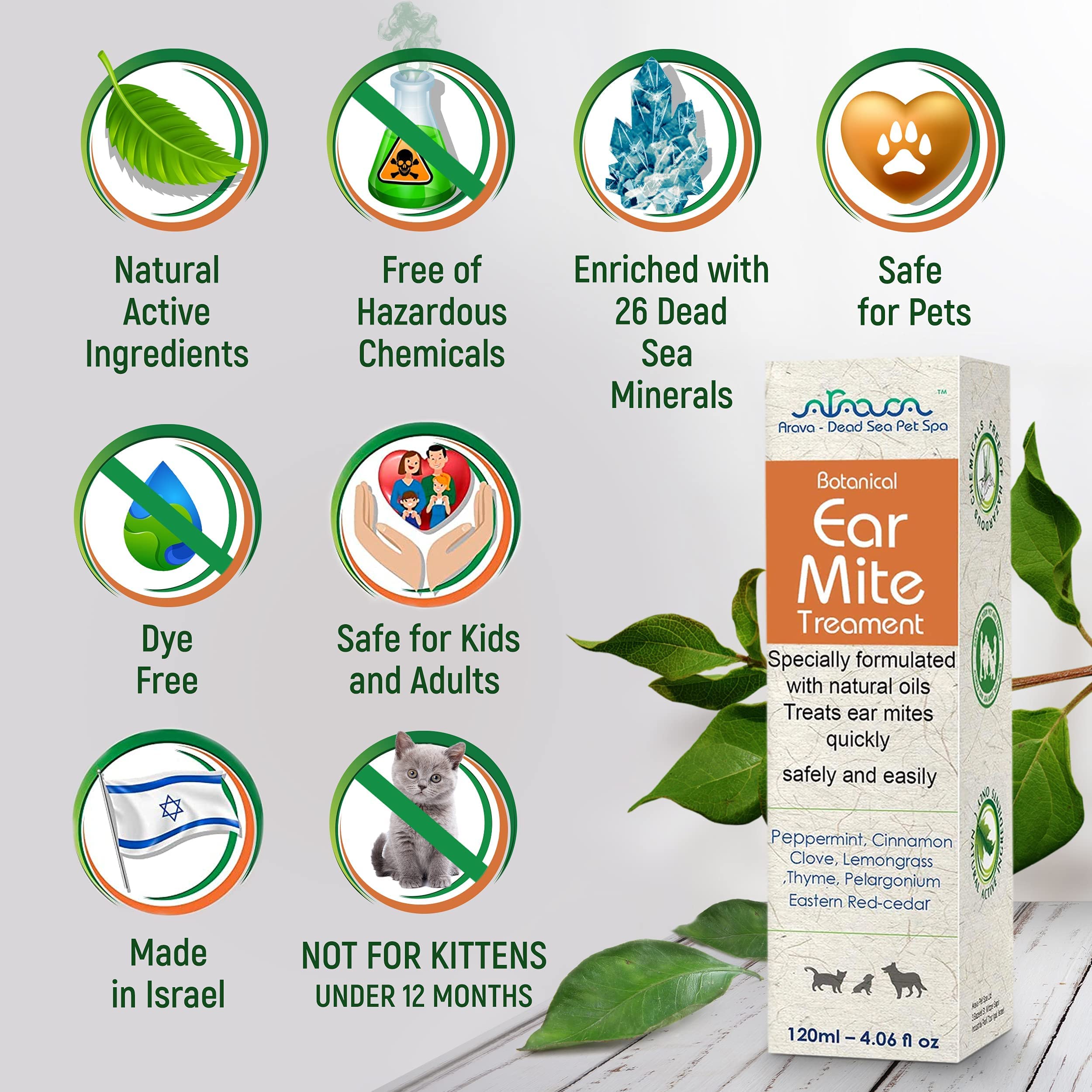 Arava Natural Ear Mite Treatment for Cats and Dogs - Effective Ear Cleaning Drops for Cat and Dog Ear Mites and Prevent Infections - NOT for Cats Under 13 LBS & Puppies Under 9 Months