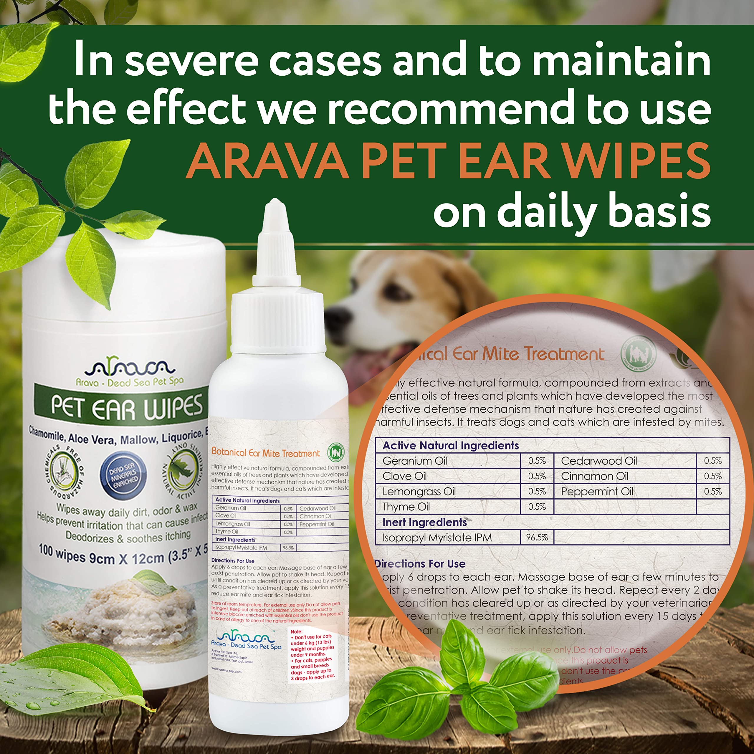 Arava Natural Ear Mite Treatment for Cats and Dogs - Effective Ear Cleaning Drops for Cat and Dog Ear Mites and Prevent Infections - NOT for Cats Under 13 LBS & Puppies Under 9 Months