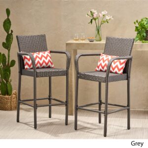 Christopher Knight Home Delfina Outdoor Wicker Barstools, 2-Pcs Set, Grey