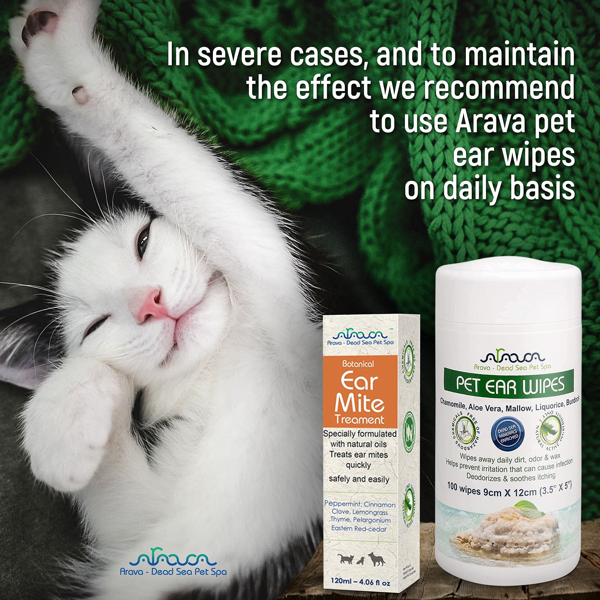 Arava Natural Ear Mite Treatment for Cats and Dogs - Effective Ear Cleaning Drops for Cat and Dog Ear Mites and Prevent Infections - NOT for Cats Under 13 LBS & Puppies Under 9 Months