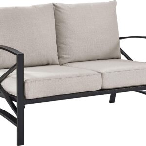 Crosley Furniture Kaplan 3-Piece Outdoor Loveseat Patio Furniture Set, Conversation Sets for Porch, Deck, Oiled Bronze with Oatmeal Cushions