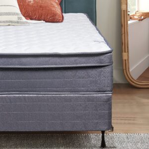 Mattress Solution Medium Plush Foam Encased Hybrid Eurotop Pillowtop Innerspring Mattress And 4" Metal Low Profile Boxspring/Foundation Set,With Frame, Full Size