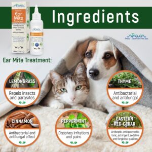 Arava Natural Ear Mite Treatment for Cats and Dogs - Effective Ear Cleaning Drops for Cat and Dog Ear Mites and Prevent Infections - NOT for Cats Under 13 LBS & Puppies Under 9 Months